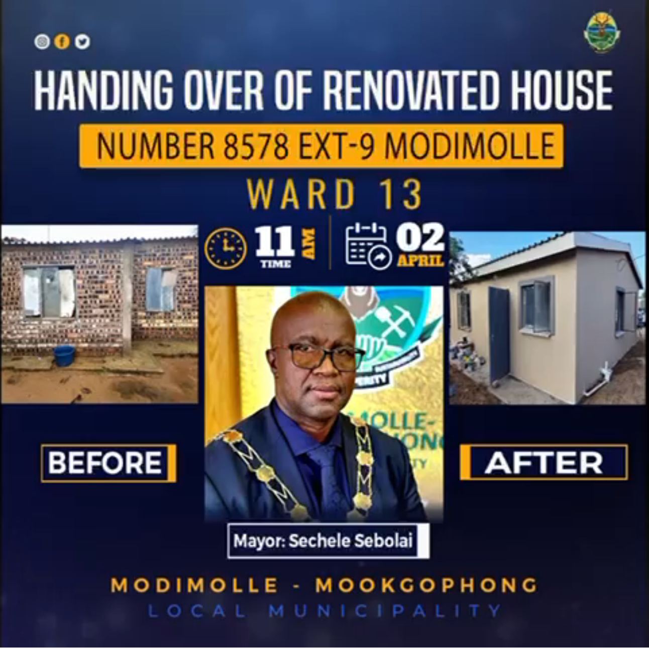 Mayor Sechele Sebolai to handover a renovated house to a needy family ...